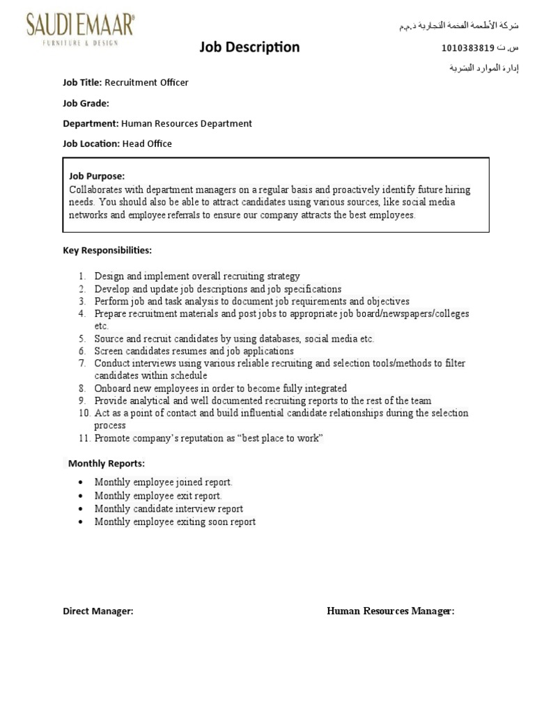 Job Description - Recruitment Officer | PDF | Recruitment | Human ...