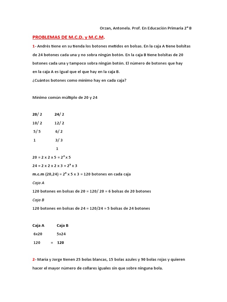 Problemas Con MCD MCM - Orzan - Matematica | PDF | Matemáticas ...