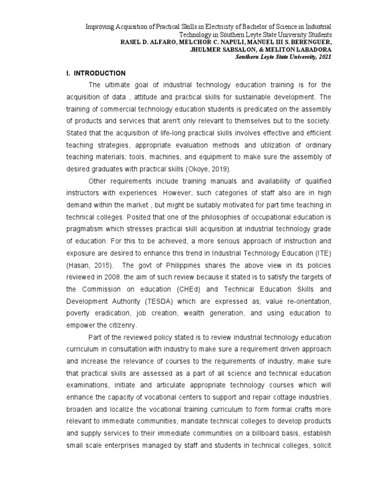 Enhancing Practical Skills in Electrical Tech | PDF | Teachers ...