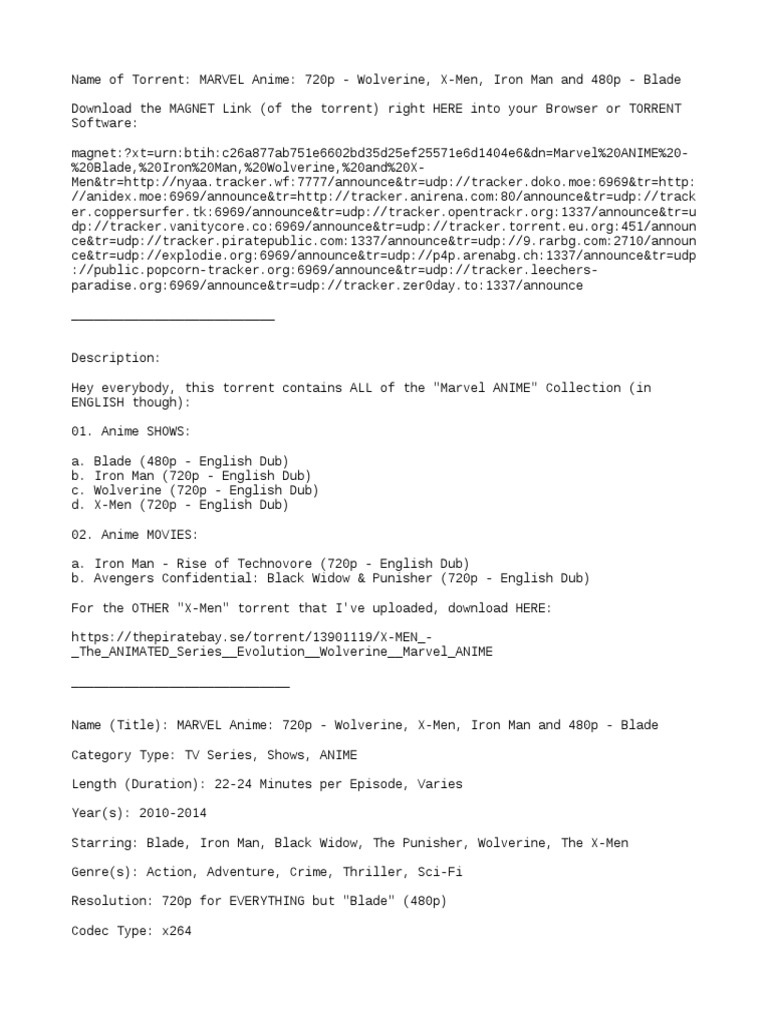 MARVEL Anime (2010-2014) - 720p - Wolverine, X-Men, Iron Man and 480p ...