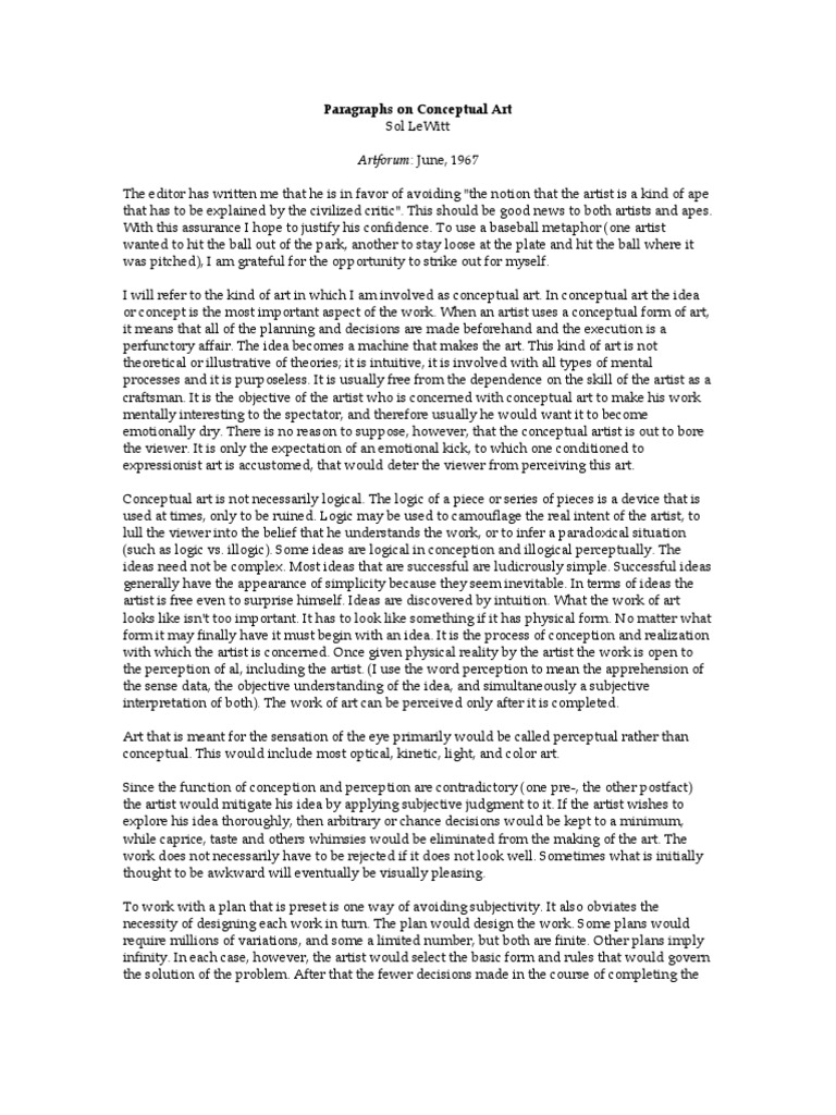 Sol LeWitt, "Paragraphs On Conceptual Art" (1967) | PDF | Idea | Perception