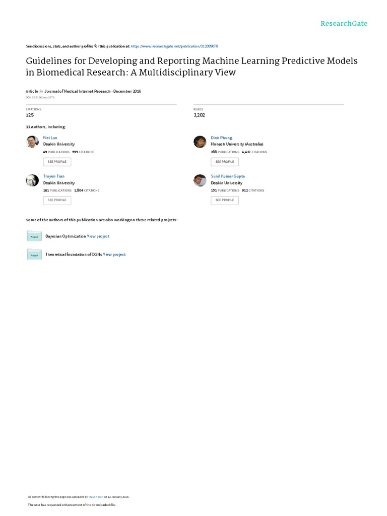 Guidelines For Developing and Reporting Machine Learning Predictive ...