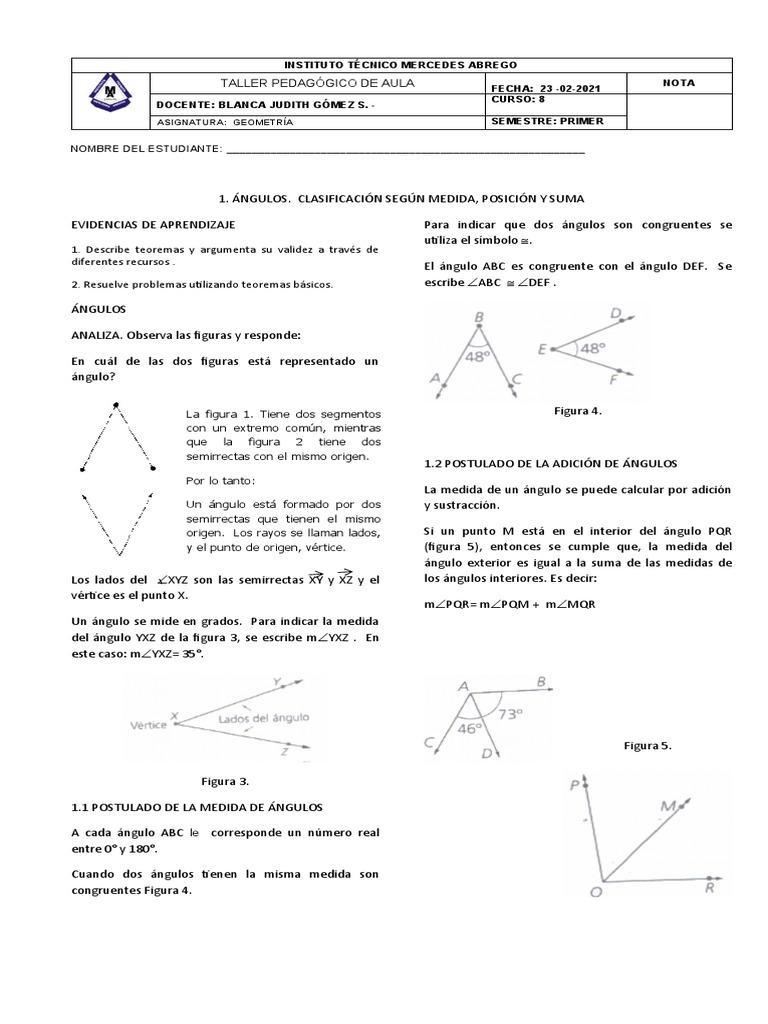 Angulos - Clasificacion | PDF | Ángulo | Geometría del plano euclidiano
