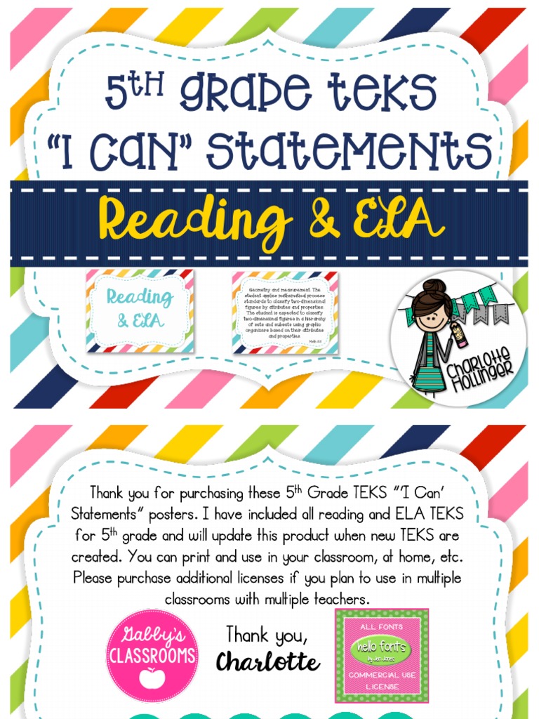 5 Grade TEKS "I Can" Statements: Reading & ELA | PDF | Reading ...