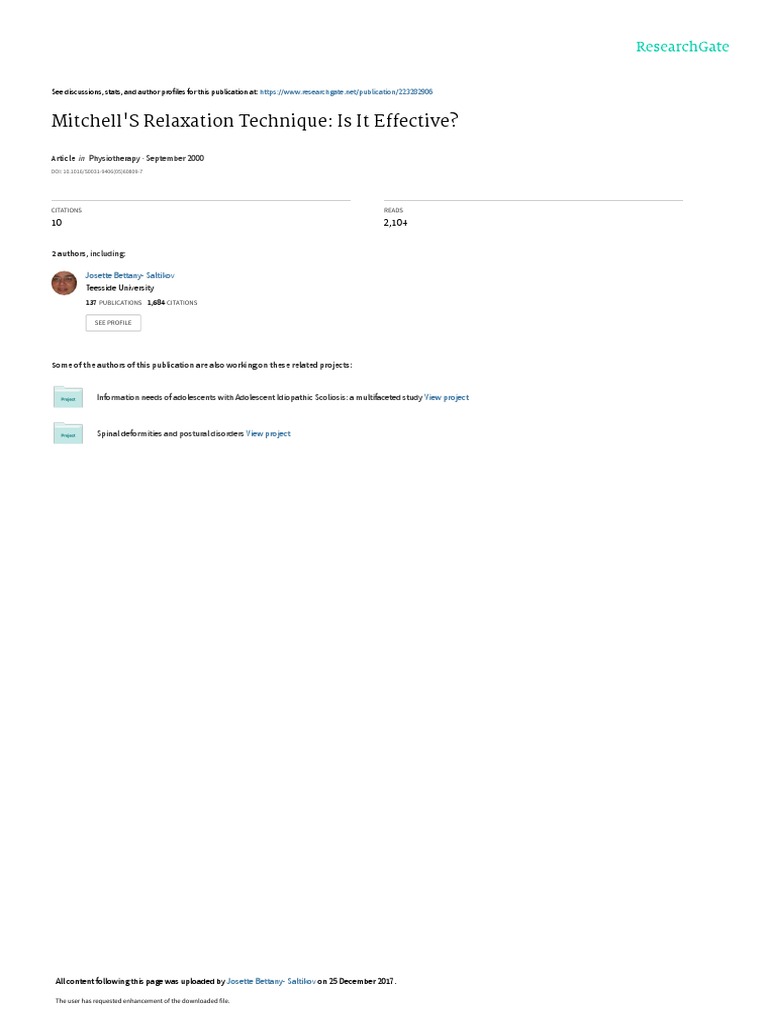 Mitchell'S Relaxation Technique: Is It Effective?: Physiotherapy ...