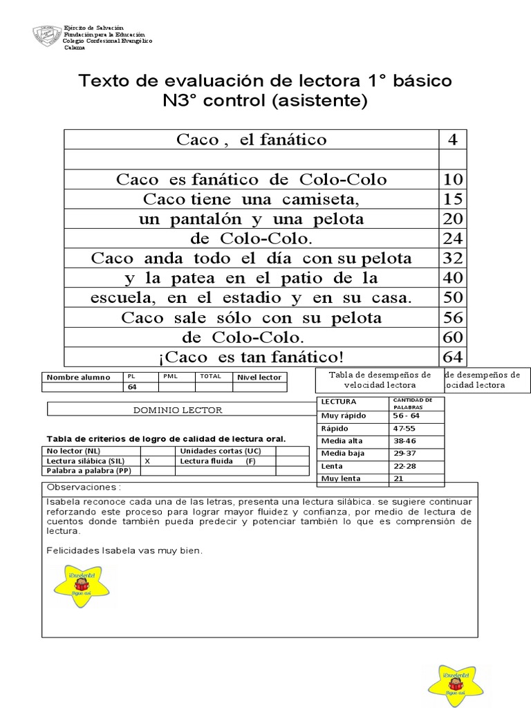 Ev de Lectura n3 Primero Basico | PDF | Cognición
