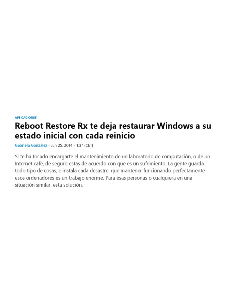 Reboot Restore RX Restauración de Windows Con Cada Reinicio | PDF ...