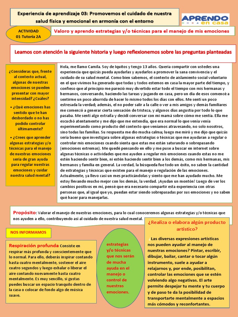 Actividad 02 de Tutoria 2a - Exp03 | PDF | Las emociones | Aprendizaje