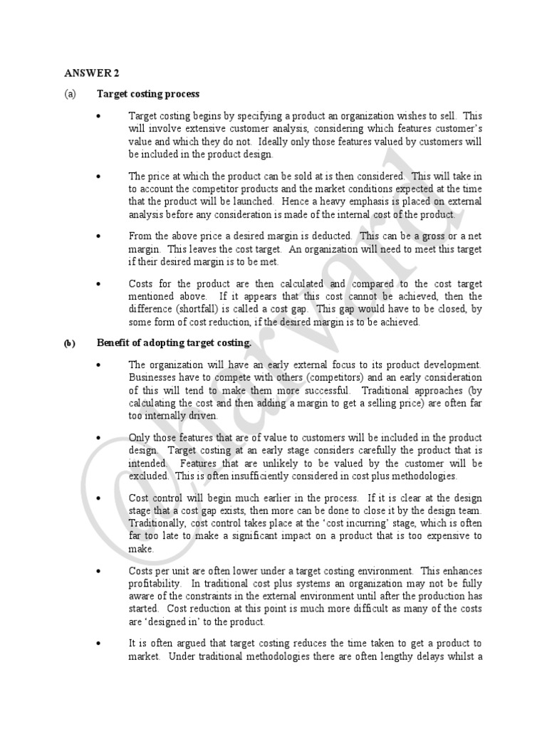Target Cost Answers | PDF | Cost | Cost Accounting
