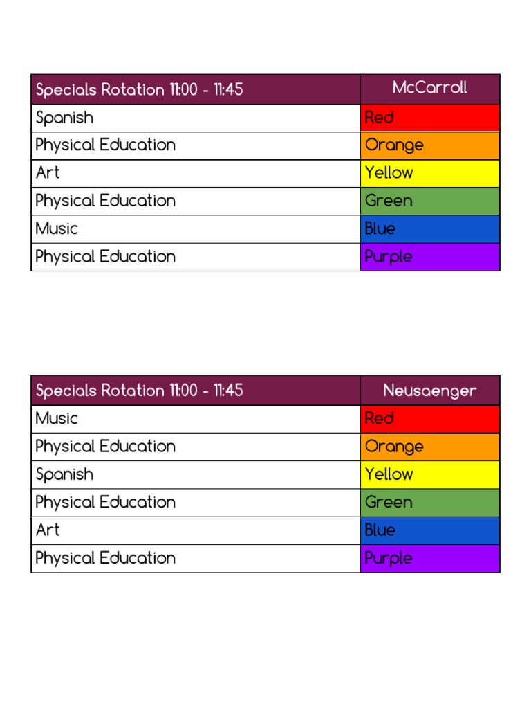 Specials Rotation 2021-2022 | PDF | Wellness