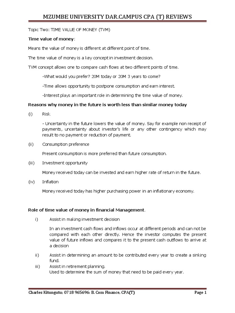 Time Value Of Money Notes Pdf Present Value Time Value Of Money