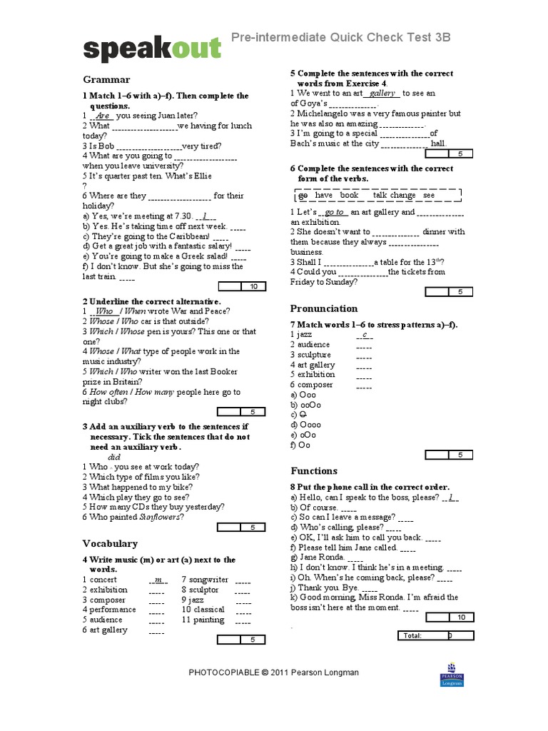Pre-Intermediate Quick Check Test 3B: Grammar | PDF | Languages ...