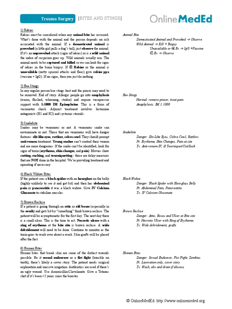 Surgery Trauma - Bites and Stings | PDF | Medicine | Diseases And Disorders