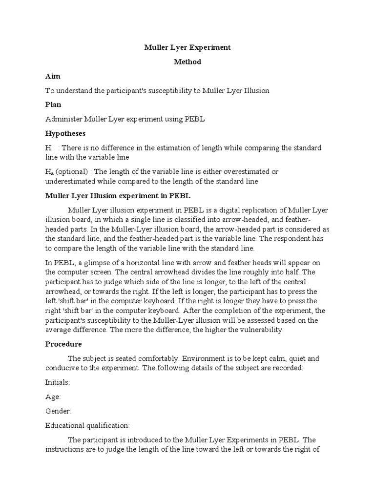 Muller Lyer Experiment Method Aim | PDF | Experiment
