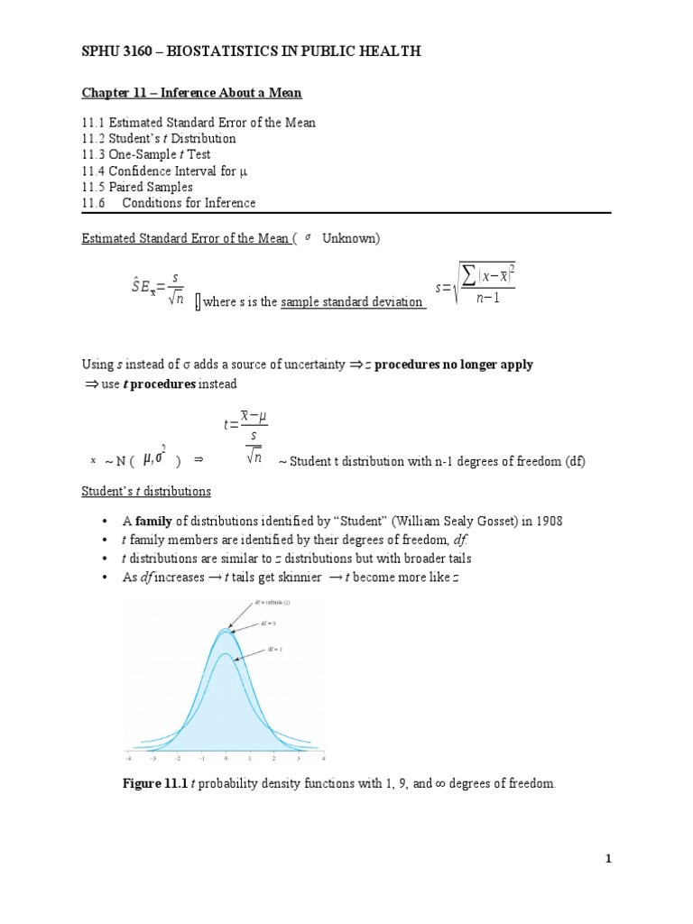 SPHU3160 Chapter 11 Inferences About A Mean - Notes | PDF | Confidence ...