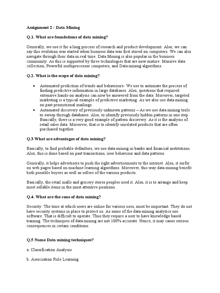 Assignment 2: Data Mining Q.1. What Are Foundations of Data Mining? | PDF | Data Mining | Data