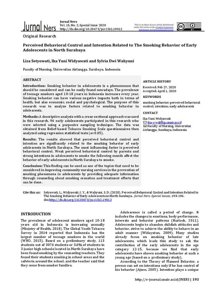 Perceived Behavioral Control and Intention Related To The Smoking ...