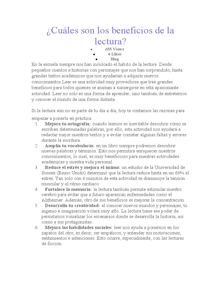 Beneficios Clave de la Lectura | PDF | Estilo de vida