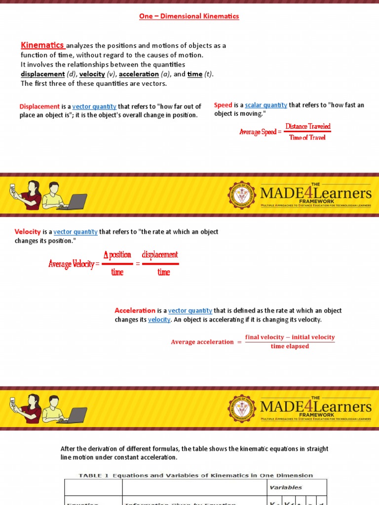One Dimensional Kinematics | PDF | Velocity | Kinematics