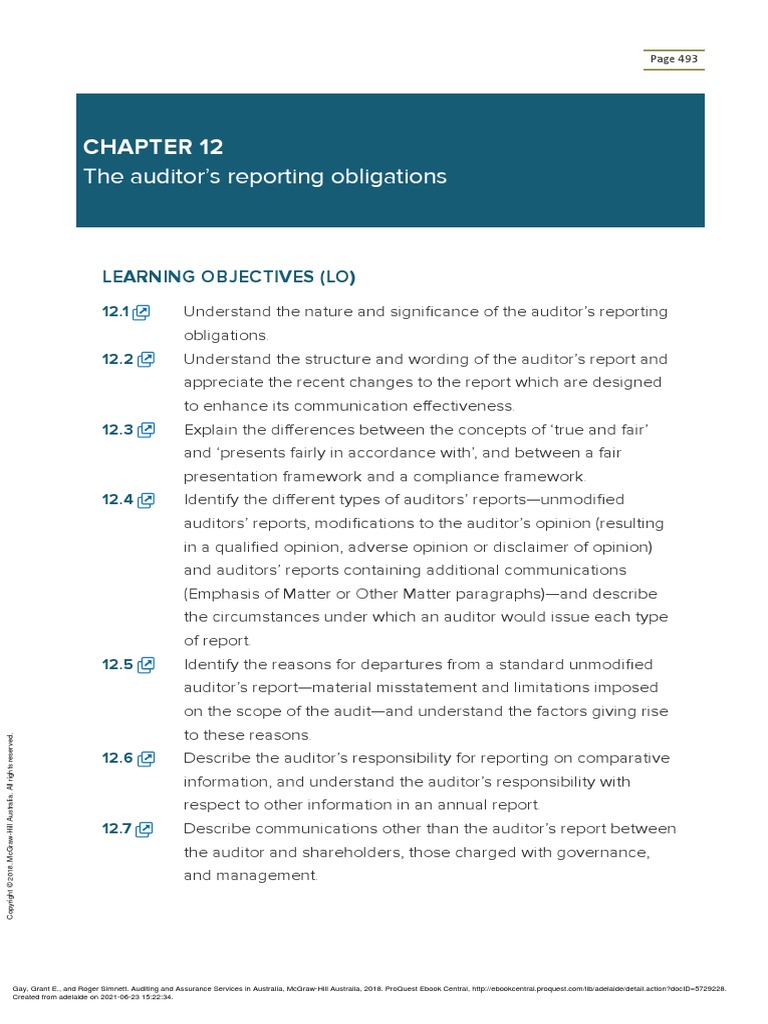 Chap 12 The Auditor's Reporting Obligations) | PDF | Audit | Auditor's ...