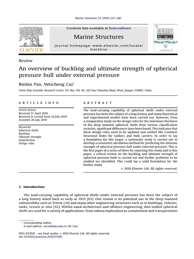 Buckling & Strength of Spherical Hulls | PDF | Buckling | Deformation ...