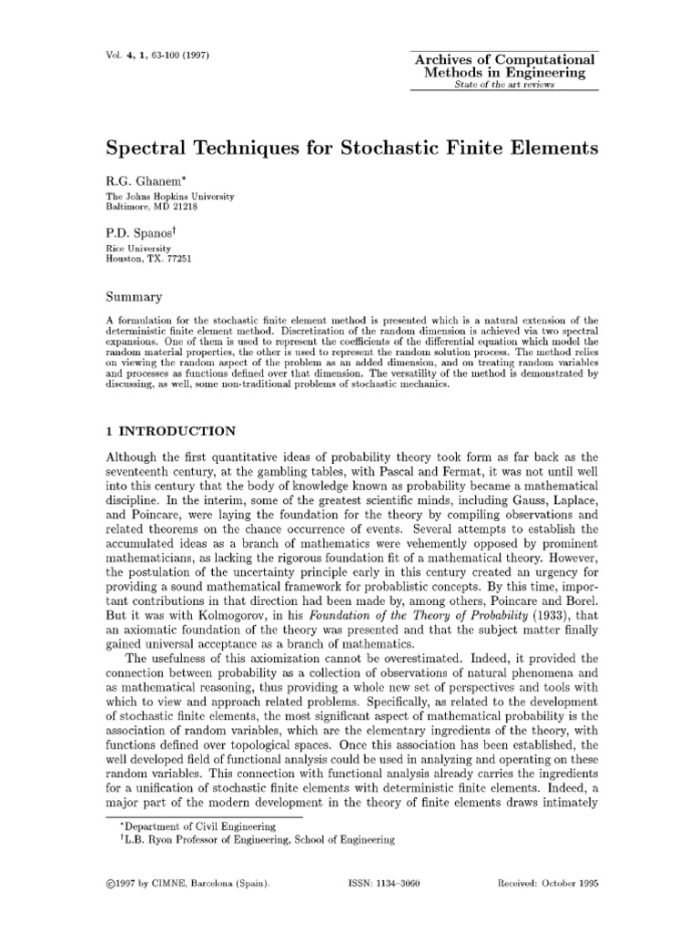1 Spectral Techniques For Stochastic Finite Elements Pdf Finite Element Method Stochastic