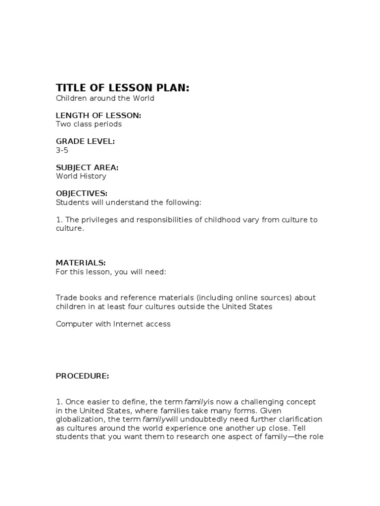 Title of Lesson Plan | PDF | Traditions | Geography