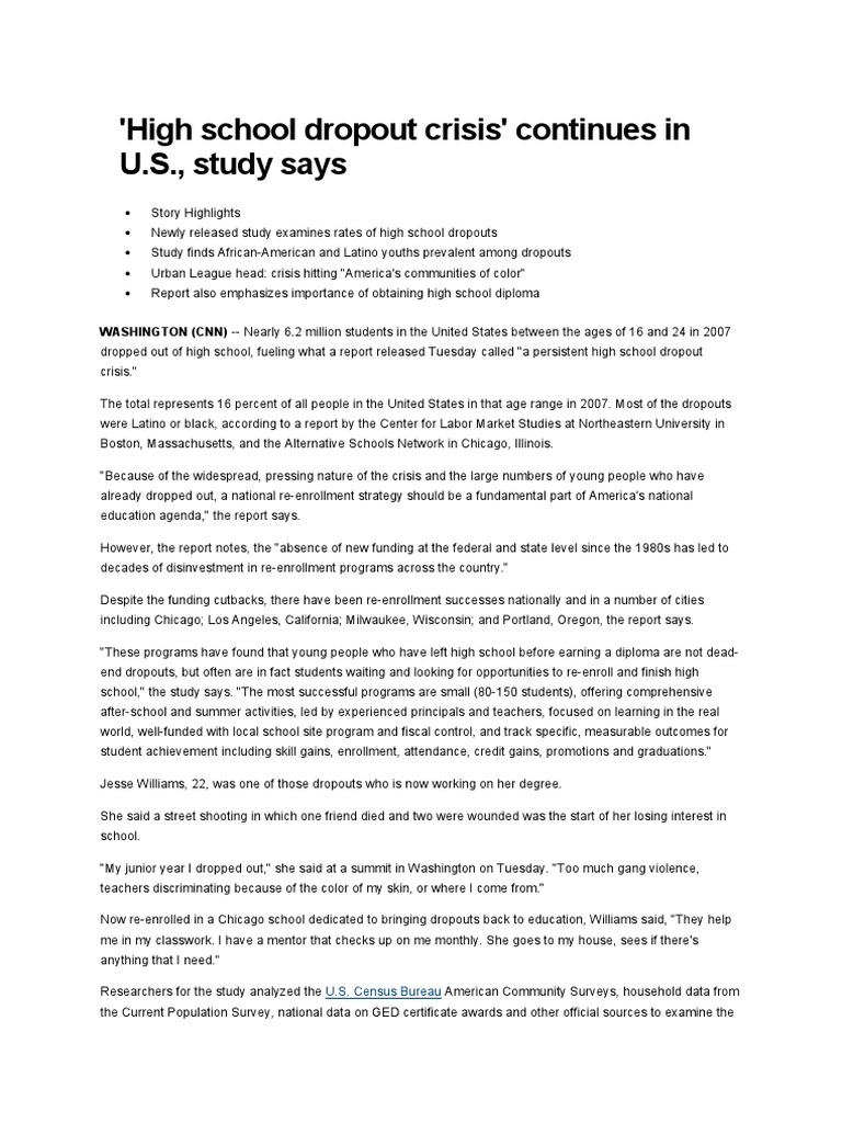High School Dropout Crisis | PDF | Taxes | The United States