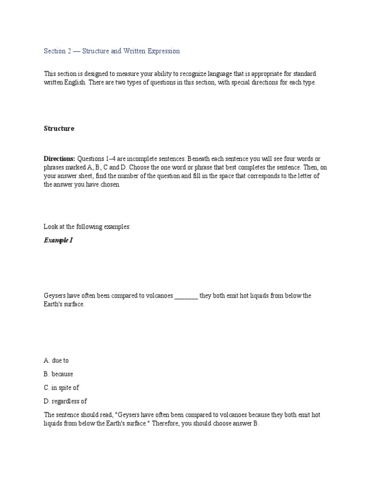 Section 2 - Structure and Written Expression | PDF | Divorce | Common Sense