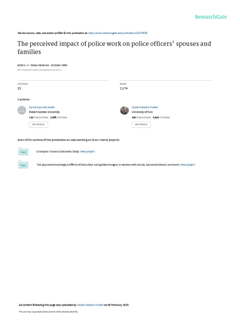 The Perceived Impact of Police Work On Police Officers' Spouses and ...