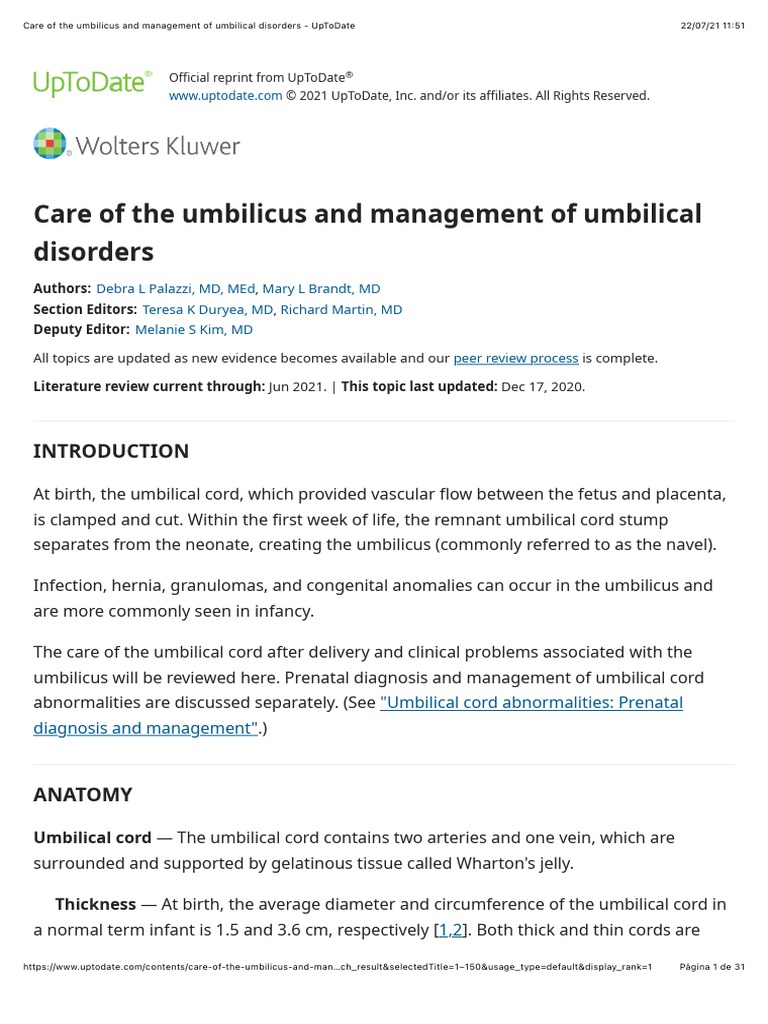 Care of The Umbilicus and Management of Umbilical Disorders - UpToDate ...