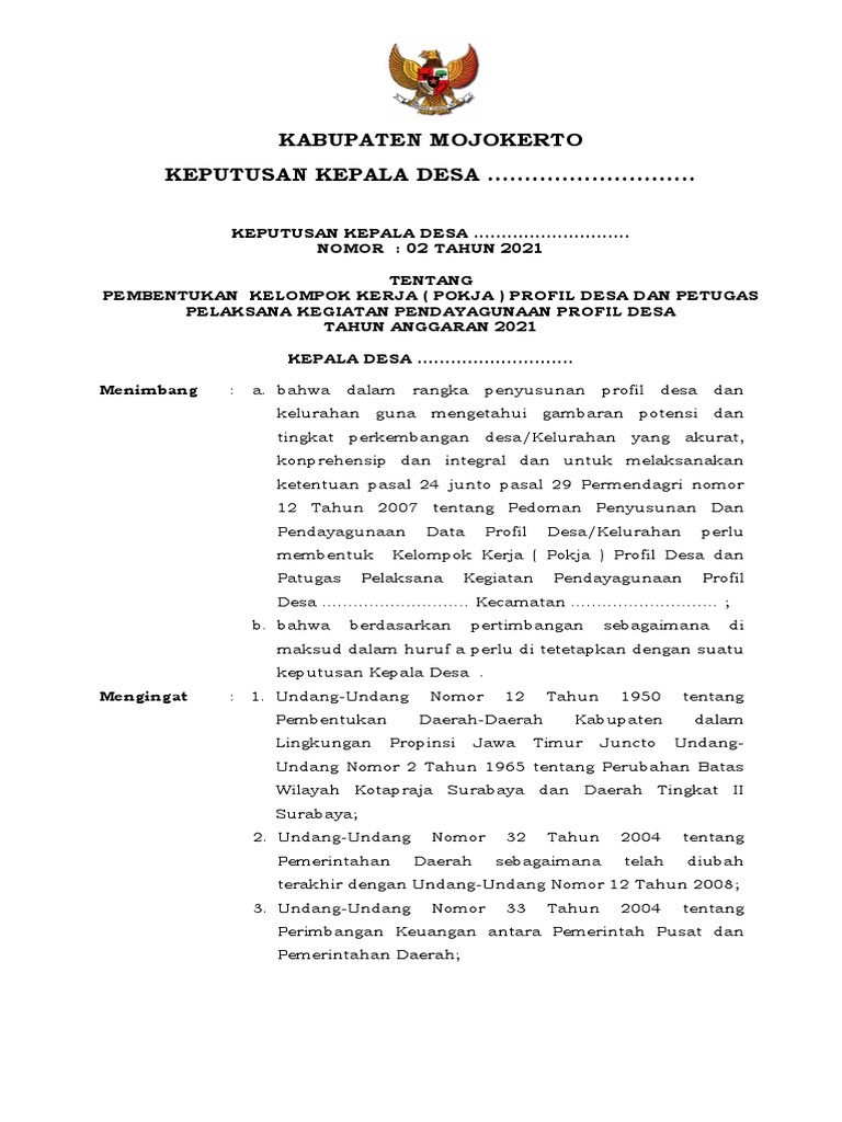 Contoh - SK - Pokja Profil Desa | PDF