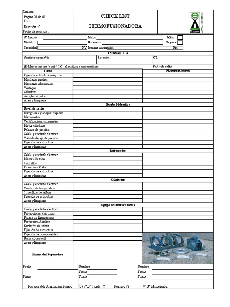 Check List de TERMOFUSIONADORA | PDF