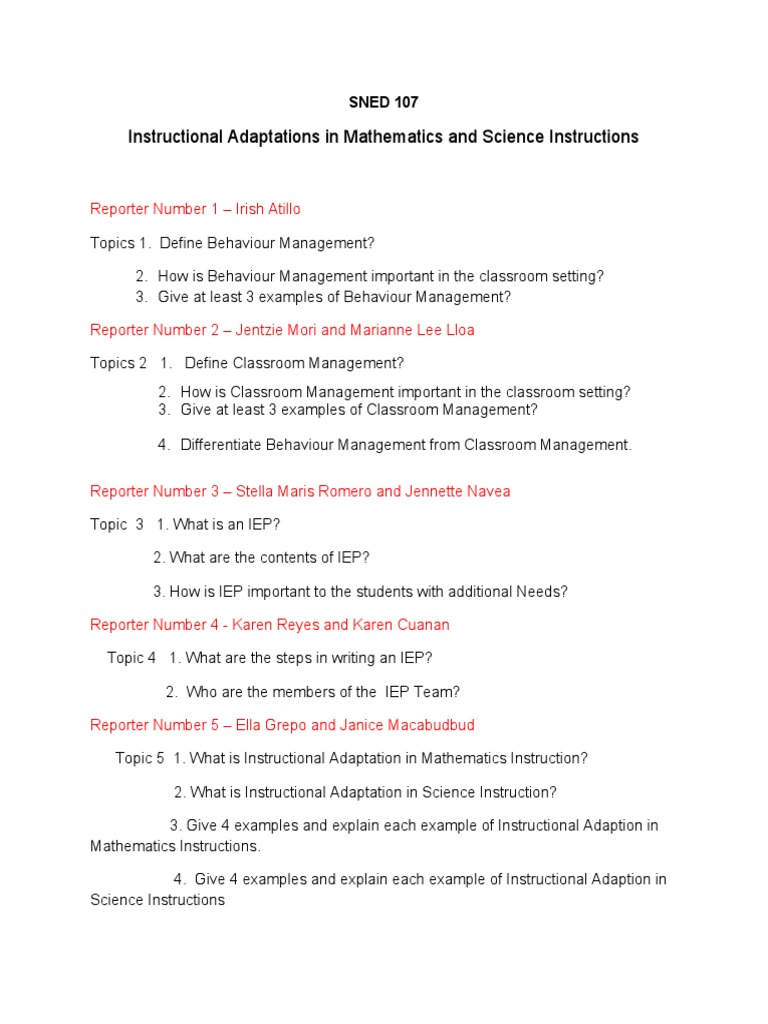 Instructional Adaptations in Mathematics and Science Instructions | PDF ...