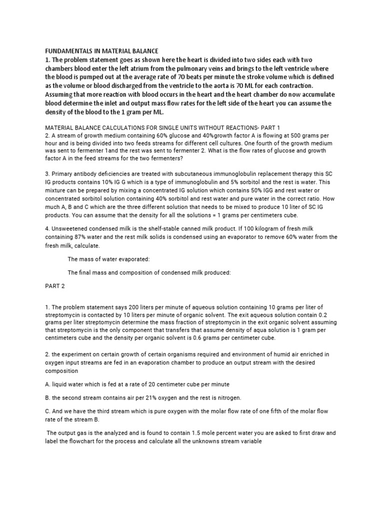 Material Balance Problems | PDF | Filtration | Water