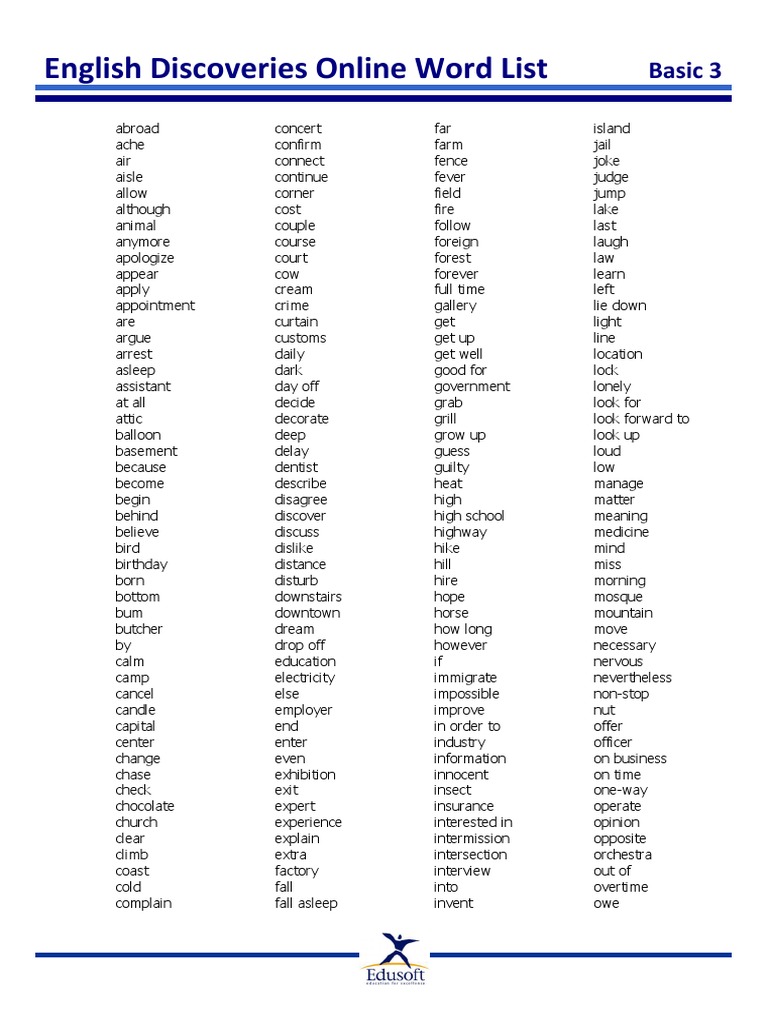 Word List - Basic 3 | PDF