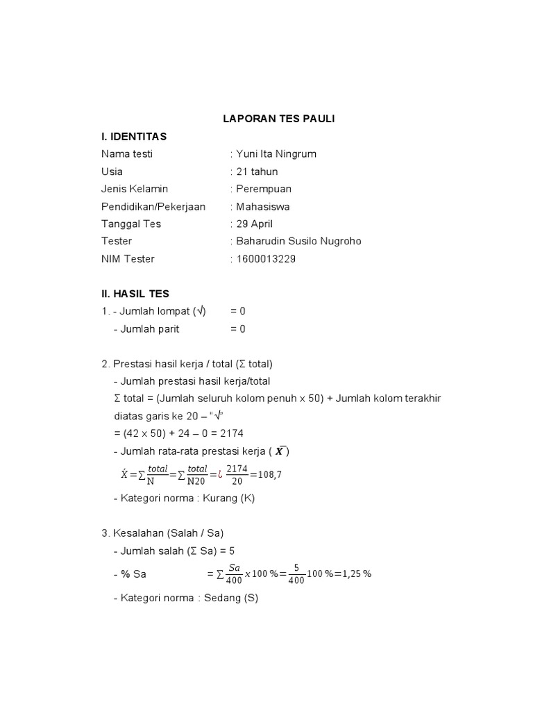Laporan Tes Pauli | PDF