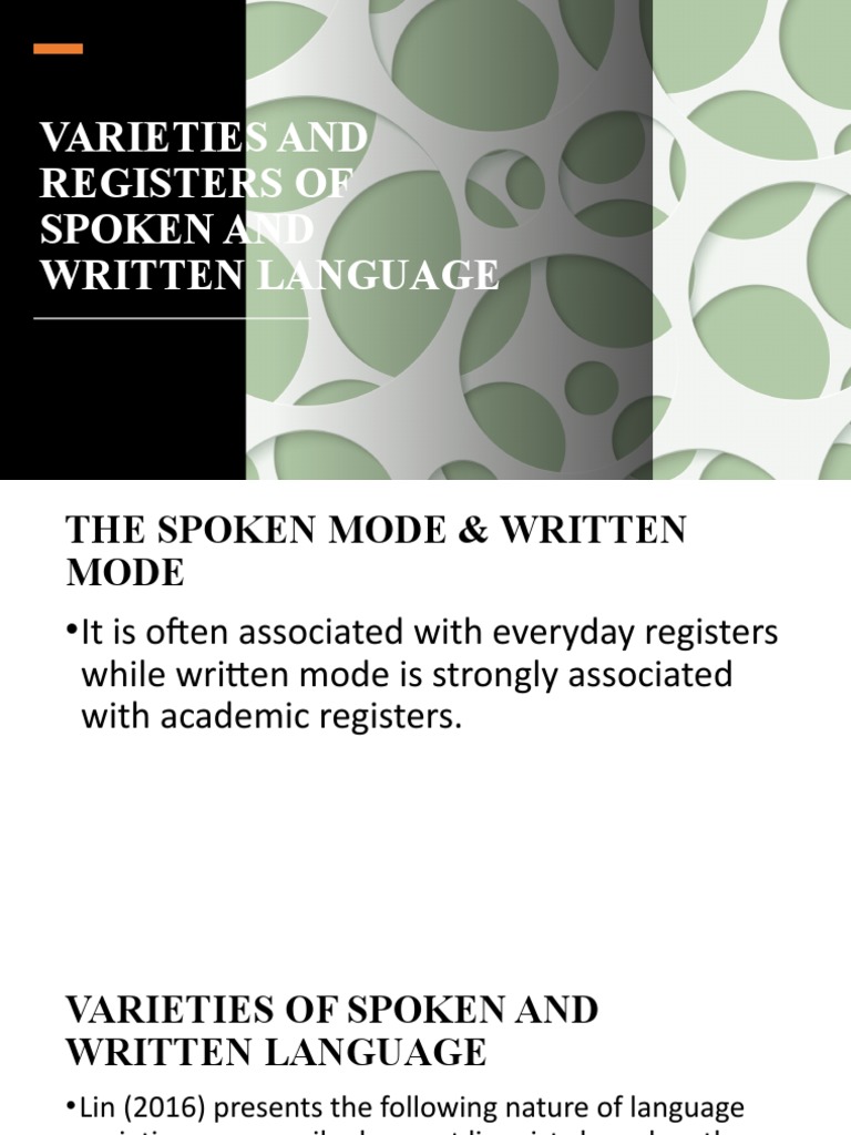 Varieties and Registers of Spoken and Written Language | PDF