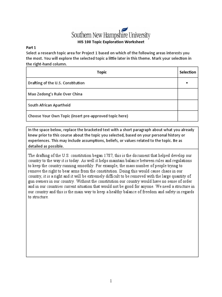 HIS 100 Topic Exploration Worksheet | PDF | The Federalist Papers ...