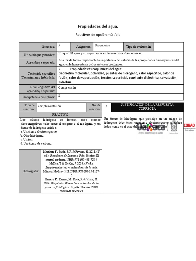 Propiedades Del Agua | PDF | Moléculas | Enlace químico