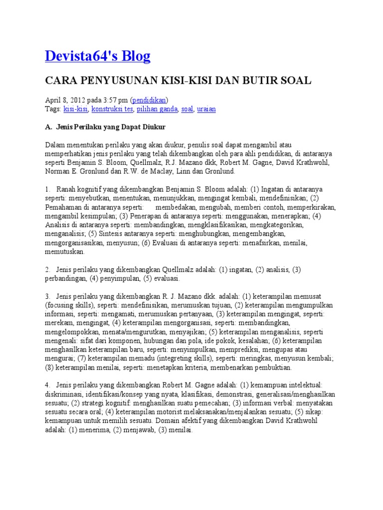 Cara Menyusun Kisi Kisi Dan Butir Soal | PDF