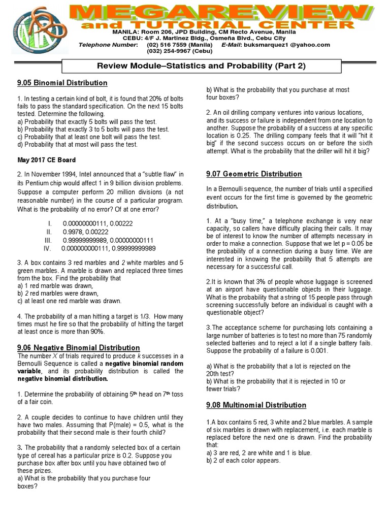 Review Module 9 Statistics and Probability Part 2 | PDF | Probability ...