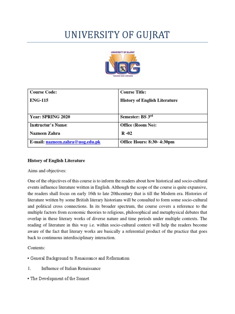 ENG-115 History of English Literature BS II | PDF | English Literature ...