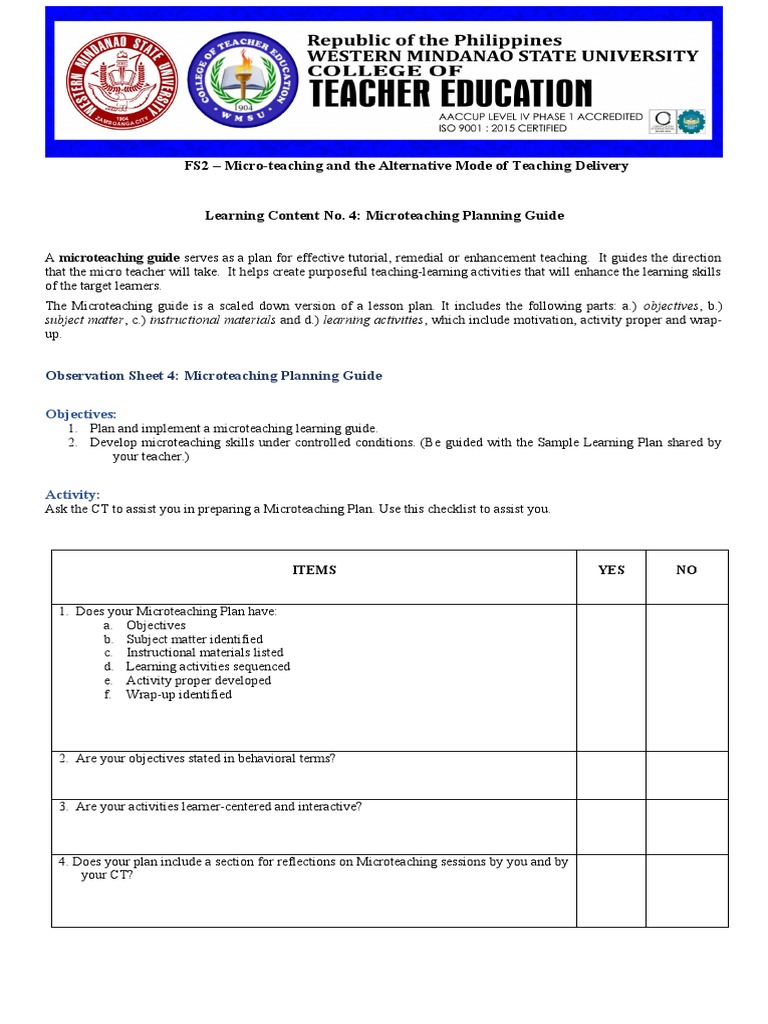 Microteaching Planning Guide | PDF | Career & Growth