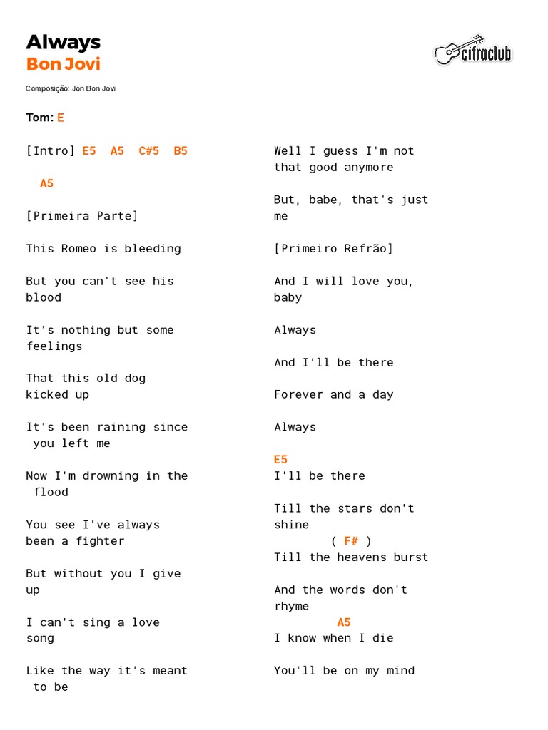 Bon Jovi "Always" Guitar Chords | PDF | Poetry