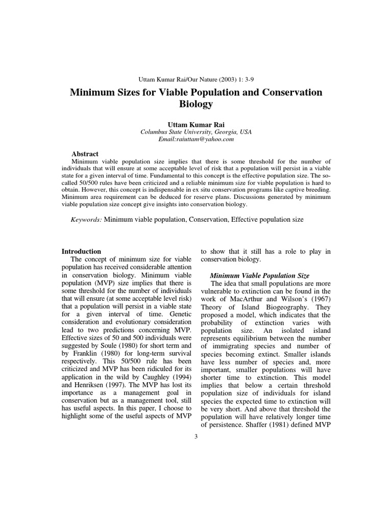 Rai - 2003. Minimum Sizes For Viable Population and Conservation ...