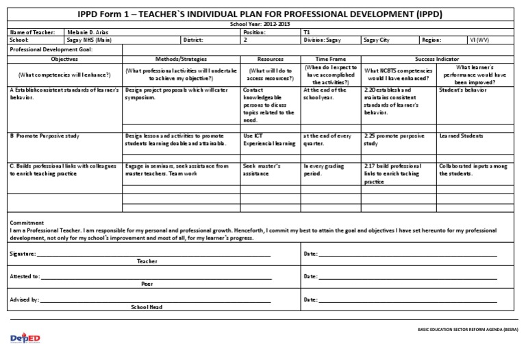 Ippd Form 1 - Teacher'S Individual Plan For Professional Development ...