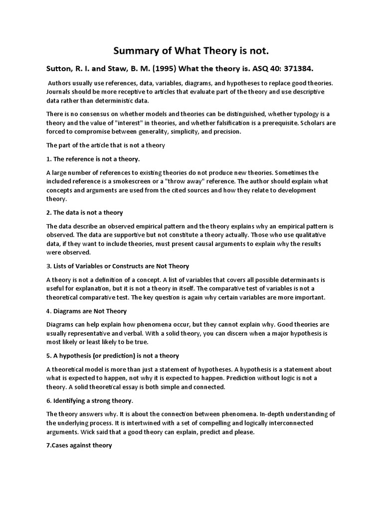 Summary - What Is Not Theory | PDF | Theory | Hypothesis