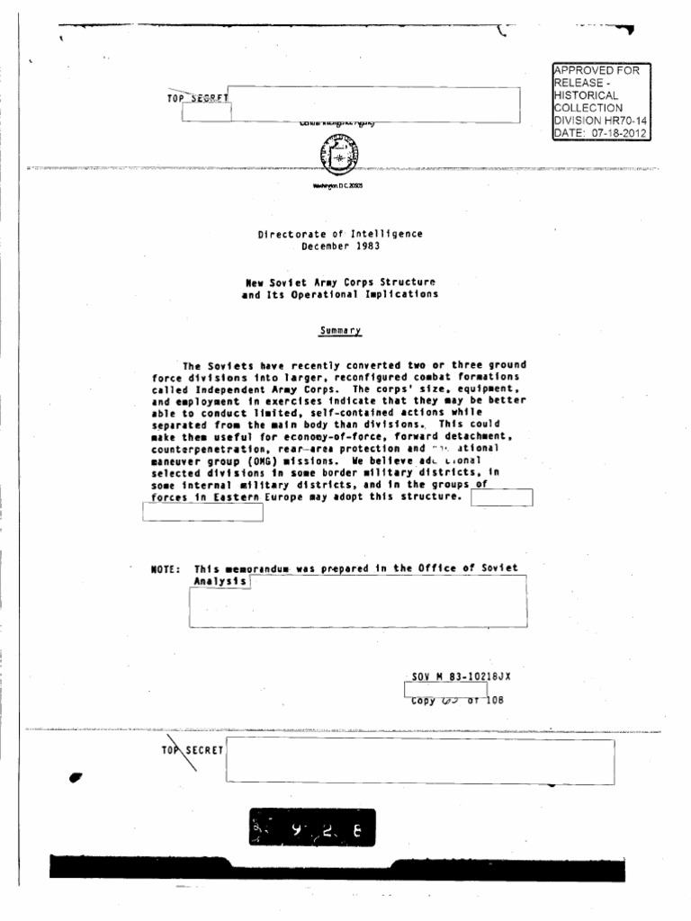 Analysis of the New Soviet Army Corps Structure and Its Operational ...