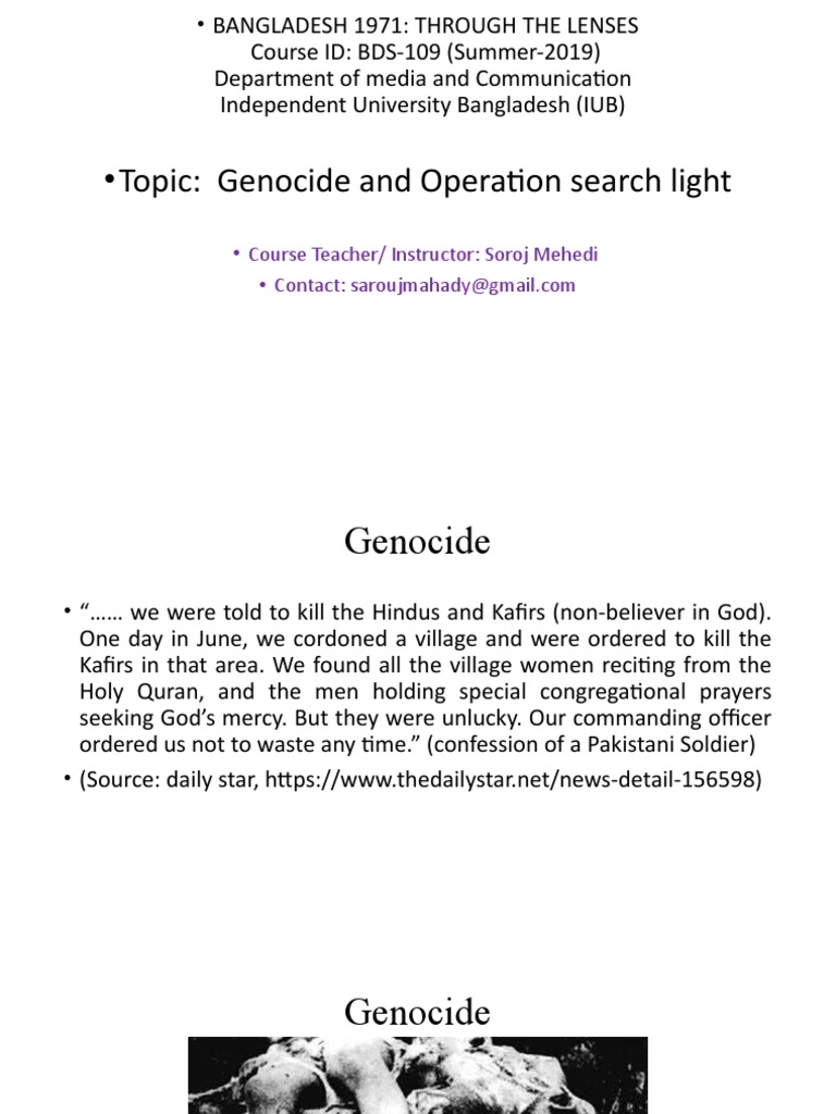 Topic: Genocide and Operation Search Light: - Course Teacher ...